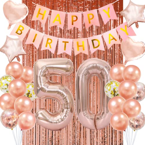 50th Birthday Decorations for Women Rose Gold Happy 50th Birthday Banner 50 Balloon Number 50th Birthday Party Decorations