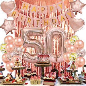 50th Birthday Decorations for Women Rose Gold Happy 50th Birthday Banner 50 Balloon Number 50th Birthday Party Decorations