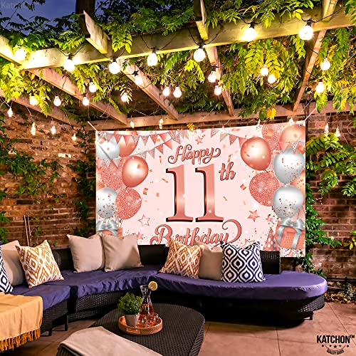 KatchOn, Happy 11th Birthday Backdrop - 72 x 44 Inch | Rose Gold Happy 11th Birthday Banner | 11th Birthday Decorations for Girls, 11th Birthday Party Decorations | 11th Birthday Backdrop for Girls