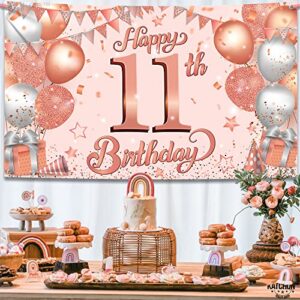 KatchOn, Happy 11th Birthday Backdrop - 72 x 44 Inch | Rose Gold Happy 11th Birthday Banner | 11th Birthday Decorations for Girls, 11th Birthday Party Decorations | 11th Birthday Backdrop for Girls