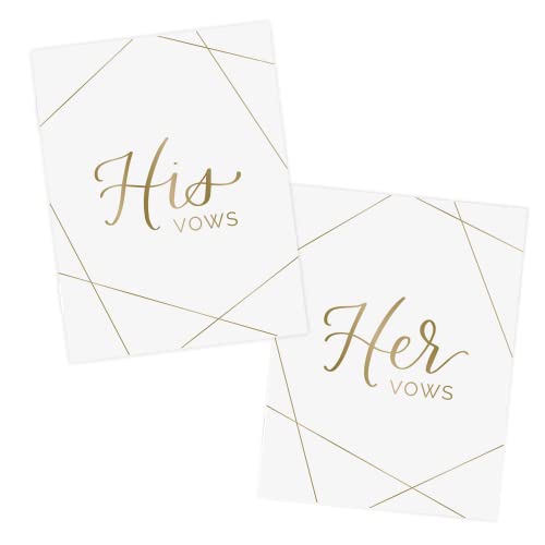 bloom daily planners Wedding Vow Books - His & Hers Unlined Keepsake Booklets for Bride and Groom (5.5" x 4.3") - Set of 2 - Gold Geometric