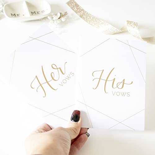 bloom daily planners Wedding Vow Books - His & Hers Unlined Keepsake Booklets for Bride and Groom (5.5" x 4.3") - Set of 2 - Gold Geometric