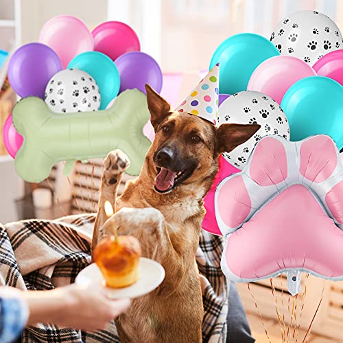 103 Paw Print Balloon Garland for Girls, Bone Shaped Foil Balloon Dog Paw Foil Balloons for Dog Kids Girls Birthday Party (Candy Color)