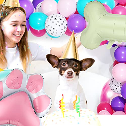 103 Paw Print Balloon Garland for Girls, Bone Shaped Foil Balloon Dog Paw Foil Balloons for Dog Kids Girls Birthday Party (Candy Color)