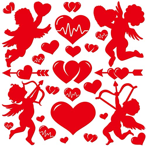 77 Pieces Valentine's Day Cutouts Set 72 Cupid Heart Bulletin Board with 5 Dispensing Glues Red White CardStock Cutouts for Crafts for Valentine's Day Windows Wall Wedding Favor Party Decorations