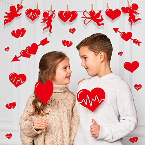 77 Pieces Valentine's Day Cutouts Set 72 Cupid Heart Bulletin Board with 5 Dispensing Glues Red White CardStock Cutouts for Crafts for Valentine's Day Windows Wall Wedding Favor Party Decorations