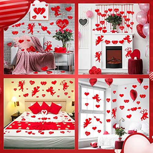 77 Pieces Valentine's Day Cutouts Set 72 Cupid Heart Bulletin Board with 5 Dispensing Glues Red White CardStock Cutouts for Crafts for Valentine's Day Windows Wall Wedding Favor Party Decorations