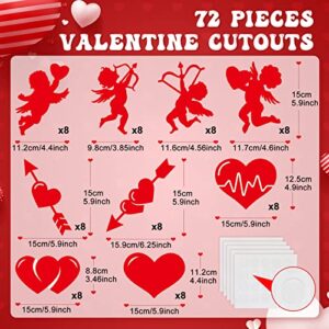 77 Pieces Valentine's Day Cutouts Set 72 Cupid Heart Bulletin Board with 5 Dispensing Glues Red White CardStock Cutouts for Crafts for Valentine's Day Windows Wall Wedding Favor Party Decorations