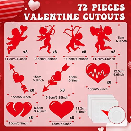 77 Pieces Valentine's Day Cutouts Set 72 Cupid Heart Bulletin Board with 5 Dispensing Glues Red White CardStock Cutouts for Crafts for Valentine's Day Windows Wall Wedding Favor Party Decorations