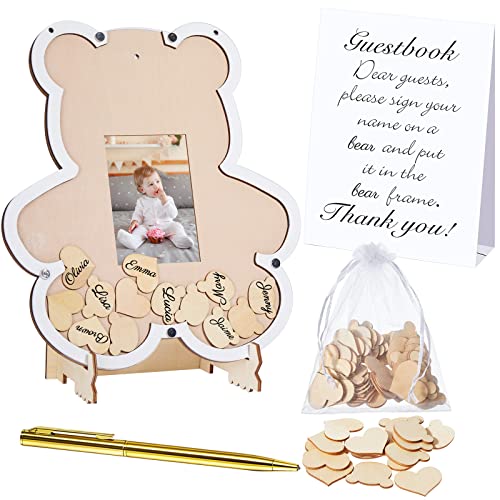 Bear Baby Shower Guest Book Alternative with Photo Frame Decorations We Can Bearly Wait Baby Shower Sign in Guest Book Girl 1st Birthday Party Bear Gender Reveal Shower (Brown, 12.6 x 10.6 Inch)