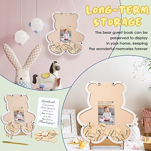 Bear Baby Shower Guest Book Alternative with Photo Frame Decorations We Can Bearly Wait Baby Shower Sign in Guest Book Girl 1st Birthday Party Bear Gender Reveal Shower (Brown, 12.6 x 10.6 Inch)