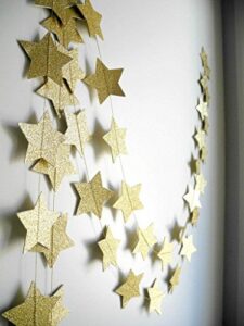 skoye 2-pack,gold star garland, golden christmas galaxy banner, twinkle twinkle little star garland christmas garland, christmas decor, gold baby shower (4 inch in diameter,13 feet)