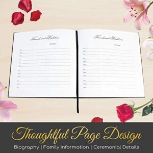 A Celebration of Life 96 Page Funeral Guest Book with Professional Picture Frame, Memorial Cards, and Gold Pen (Black Leather)