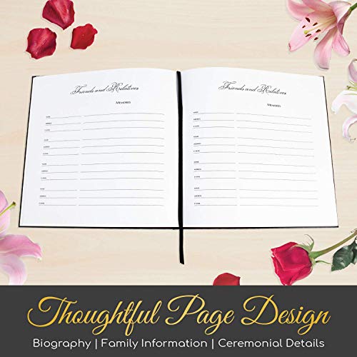 A Celebration of Life 96 Page Funeral Guest Book with Professional Picture Frame, Memorial Cards, and Gold Pen (Black Leather)