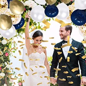 Navy Blue and Gold Confetti Balloons, 60 pcs 12 inch White Pearl and Gold Metallic Chrome Birthday Balloons for Wedding Baby Shower Party Decorations (Blue Set)