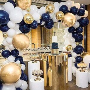 Navy Blue and Gold Confetti Balloons, 60 pcs 12 inch White Pearl and Gold Metallic Chrome Birthday Balloons for Wedding Baby Shower Party Decorations (Blue Set)