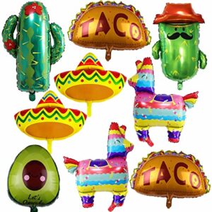 fiesta mexican foil balloons party decorations – 9pcs mexico taco llama cactus avocado foil balloon birthday mexican fiesta theme birthday luau party decoration