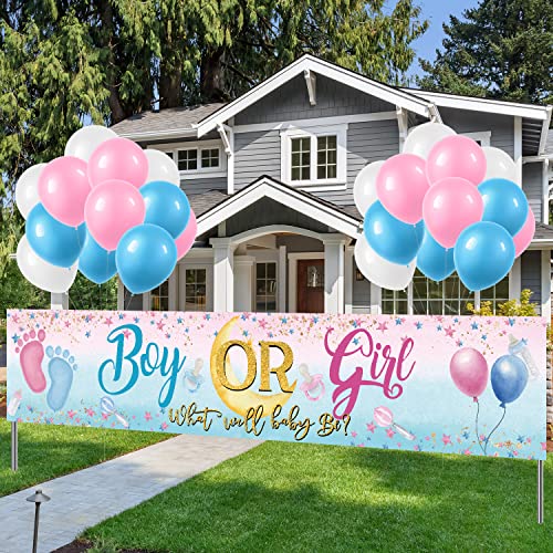 Gender Reveal Yard Sign,Boy or Girl Banner and Blue Pink Balloons,What Will Baby Be Boy or Girl Gender Reveal Party Supplies