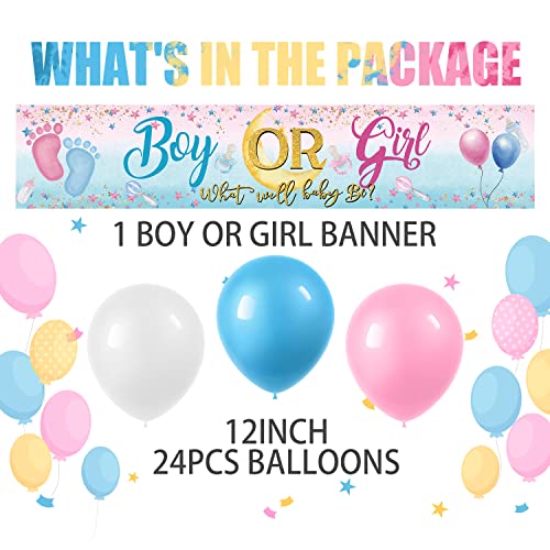 Gender Reveal Yard Sign,Boy or Girl Banner and Blue Pink Balloons,What Will Baby Be Boy or Girl Gender Reveal Party Supplies