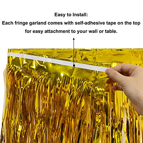 Blukey 10 Feet Long Roll Foil Fringe Garland - Pack of 3 | Shiny Metallic Tassle Banner | Ideal for Parade Floats, Bridal Shower, Wedding, Birthday | Wall Hanging Fringe Garland Banner (Gold)