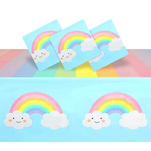 blue panda 3 pack pastel rainbow tablecloth for baby shower decorations, unicorn birthday party (54 x 108 in)