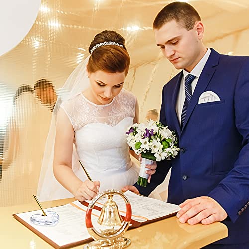 Outus 2 Pieces Acrylic Heart Pen Holder Signing Pen Set Hollow Round Pen Holder Stand for Wedding Bridal Engagement Guests Book Graduation Ceremony Valentine's Day Favor (Gold Heart Style)