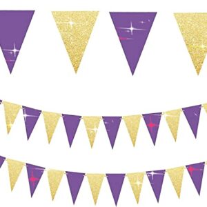 Graduation Party Decorations Purple Gold 2023 NYU/Purple Gold Birthday Party Decorations for Women/2pcs Triangle Bunting Banners for Women's 40th/50th Birthday Purple Gold Wedding Decorations