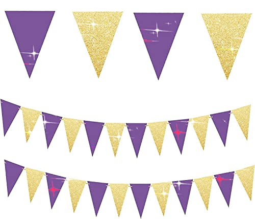 Graduation Party Decorations Purple Gold 2023 NYU/Purple Gold Birthday Party Decorations for Women/2pcs Triangle Bunting Banners for Women's 40th/50th Birthday Purple Gold Wedding Decorations