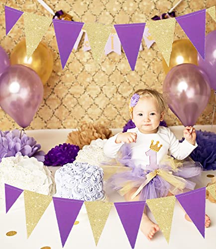 Graduation Party Decorations Purple Gold 2023 NYU/Purple Gold Birthday Party Decorations for Women/2pcs Triangle Bunting Banners for Women's 40th/50th Birthday Purple Gold Wedding Decorations