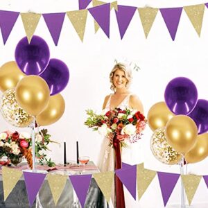 Graduation Party Decorations Purple Gold 2023 NYU/Purple Gold Birthday Party Decorations for Women/2pcs Triangle Bunting Banners for Women's 40th/50th Birthday Purple Gold Wedding Decorations