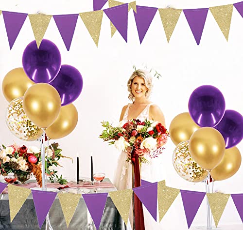 Graduation Party Decorations Purple Gold 2023 NYU/Purple Gold Birthday Party Decorations for Women/2pcs Triangle Bunting Banners for Women's 40th/50th Birthday Purple Gold Wedding Decorations