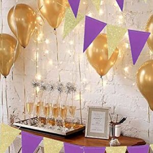 Graduation Party Decorations Purple Gold 2023 NYU/Purple Gold Birthday Party Decorations for Women/2pcs Triangle Bunting Banners for Women's 40th/50th Birthday Purple Gold Wedding Decorations