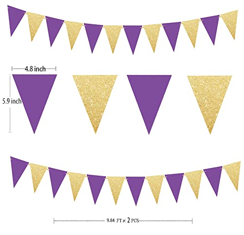 Graduation Party Decorations Purple Gold 2023 NYU/Purple Gold Birthday Party Decorations for Women/2pcs Triangle Bunting Banners for Women's 40th/50th Birthday Purple Gold Wedding Decorations