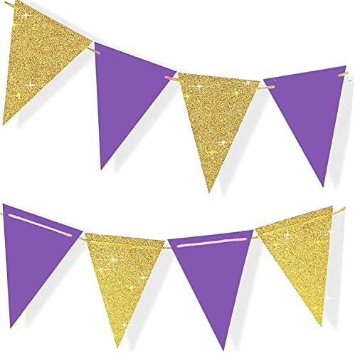 Graduation Party Decorations Purple Gold 2023 NYU/Purple Gold Birthday Party Decorations for Women/2pcs Triangle Bunting Banners for Women's 40th/50th Birthday Purple Gold Wedding Decorations