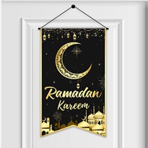 ramadan kareem hanging door sign ramadan decorative hanging sign muslim party decorations black gold moon lantern banner for ramadan kareem eid mubarak home decor muslim ramadan party supplies favor