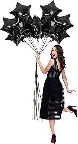 [10 Pack] Star Shape Foil Balloons, 18" Mylar Aluminum Foil Balloons 45cm Decorations for Birthday Party Wedding Engagement Party Celebration Holiday Show Party Activities (Black, 18Inch)