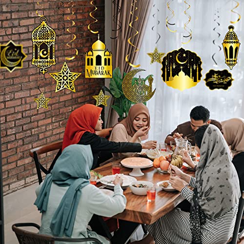 36 Pieces Ramadan Mubarak Decorations Eid Mubarak Ceiling Foil Swirls Kareem Theme Decor Islamic Ceiling Decorations Foil Party Danglers Streamers for Party Decorations