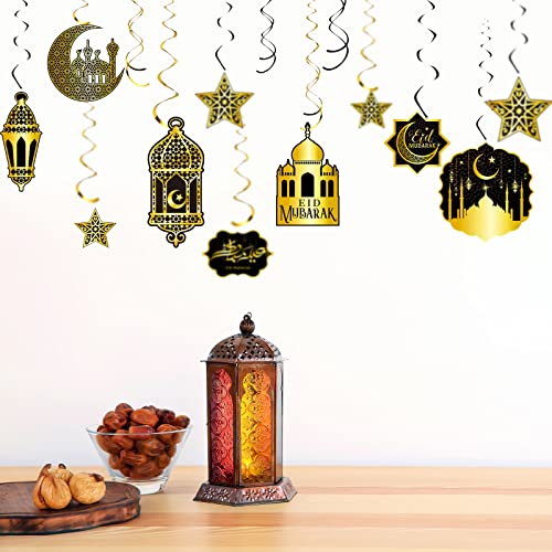 36 Pieces Ramadan Mubarak Decorations Eid Mubarak Ceiling Foil Swirls Kareem Theme Decor Islamic Ceiling Decorations Foil Party Danglers Streamers for Party Decorations