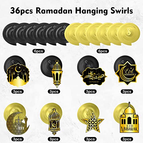 36 Pieces Ramadan Mubarak Decorations Eid Mubarak Ceiling Foil Swirls Kareem Theme Decor Islamic Ceiling Decorations Foil Party Danglers Streamers for Party Decorations