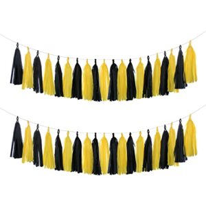 guzon 20pcs yellow black tissue paper tassel garland diy hanging paper decorations for for bee day party batman birthday graduation baby shower