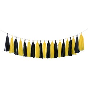 Guzon 20pcs Yellow Black Tissue Paper Tassel Garland DIY Hanging Paper Decorations for for Bee Day Party Batman Birthday Graduation Baby Shower