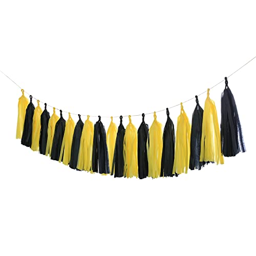 Guzon 20pcs Yellow Black Tissue Paper Tassel Garland DIY Hanging Paper Decorations for for Bee Day Party Batman Birthday Graduation Baby Shower