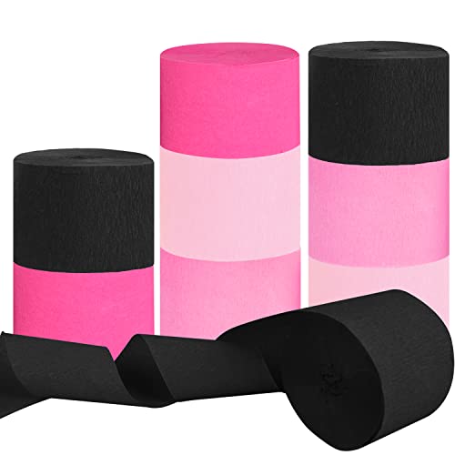 8 Rolls Crepe Paper Streamers Including Light Pink, Pink,Dark Pink,Black Party Streamers for Minie Mouse Themed Baby Shower Birthday Nursery Party Decorations DIY Art Project Supplies