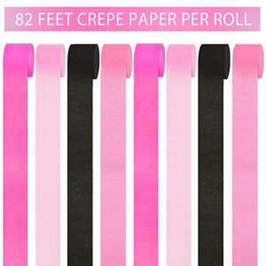 8 Rolls Crepe Paper Streamers Including Light Pink, Pink,Dark Pink,Black Party Streamers for Minie Mouse Themed Baby Shower Birthday Nursery Party Decorations DIY Art Project Supplies