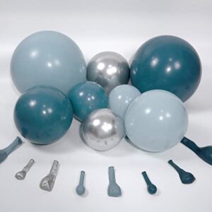 Oynearo Dusty Blue Balloon Garland Kit 136Pcs Ice Blue and Metallic Silver Balloons for Baby Shower Birthday Wedding Anniversary Graduation Party Backdrop Decoration