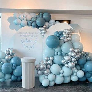 oynearo dusty blue balloon garland kit 136pcs ice blue and metallic silver balloons for baby shower birthday wedding anniversary graduation party backdrop decoration