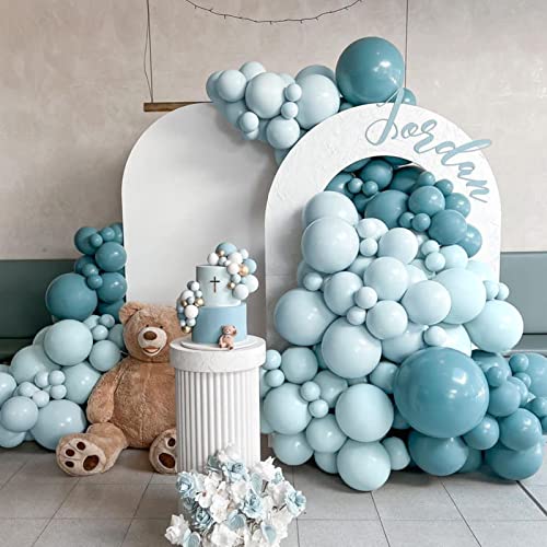 Oynearo Dusty Blue Balloon Garland Kit 136Pcs Ice Blue and Metallic Silver Balloons for Baby Shower Birthday Wedding Anniversary Graduation Party Backdrop Decoration