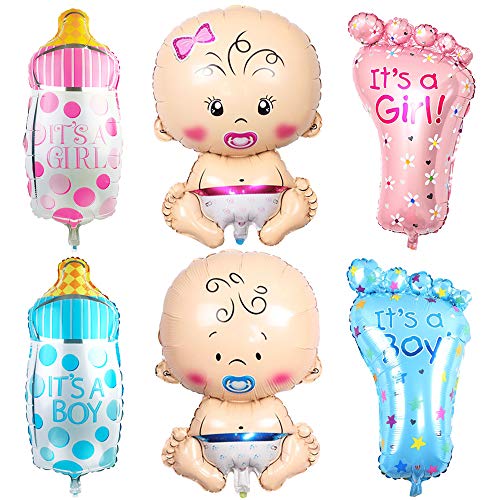 JKJF Baby Foil Balloon Pacifier Baby Balloons Teat Bottle Feet Balloon for Gender Reveal Party Baby Birth Shower Party - Giant 6 Pcs