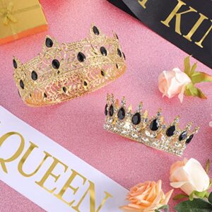 6 Pieces Gold Prom King and Queen Tiara Crowns Prom King and Queen Royal Crowns and Satin Sash Rhinestone Tiara Crowns for Prom Birthday Party Costume Accessories Royal Crowns (Cool Style)