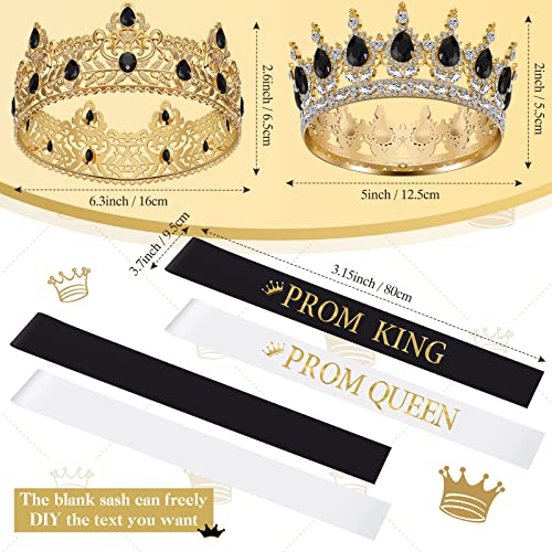 6 Pieces Gold Prom King and Queen Tiara Crowns Prom King and Queen Royal Crowns and Satin Sash Rhinestone Tiara Crowns for Prom Birthday Party Costume Accessories Royal Crowns (Cool Style)